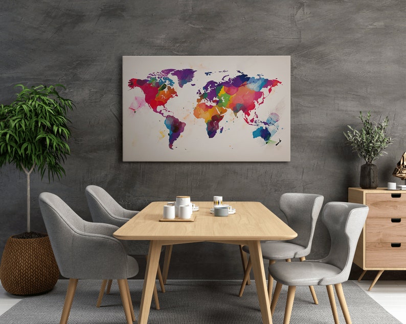 World Map Colorful Printable Downloadable Wall Art Poster Home Decor ...