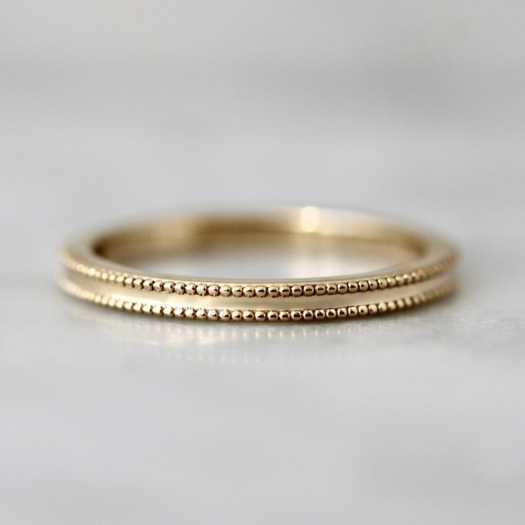 Gold Milgrain Band, 14k Solid Gold Beaded Edge Stacking Ring - Etsy