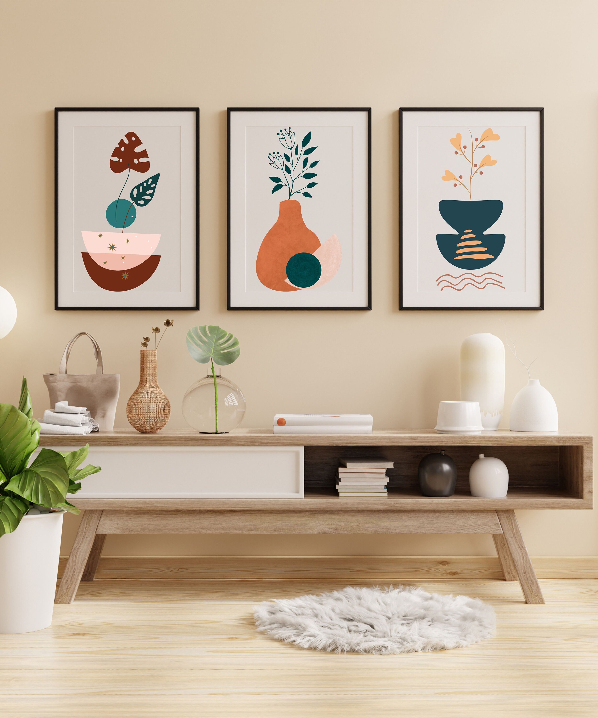 Boho Aesthetic Bundle Svg Minimalism Blob Flower Boho Hand Drawn Wall ...