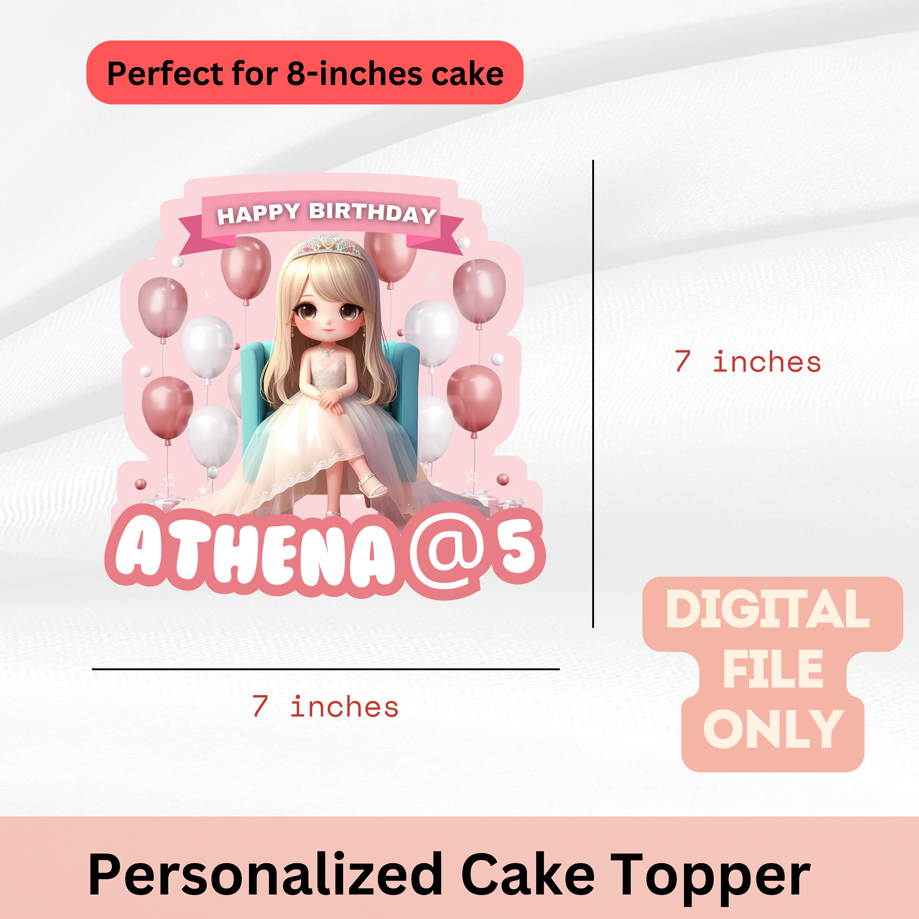 Princess Birthday Cake Topper Pink Cake Topper Personalized Cake Topper ...