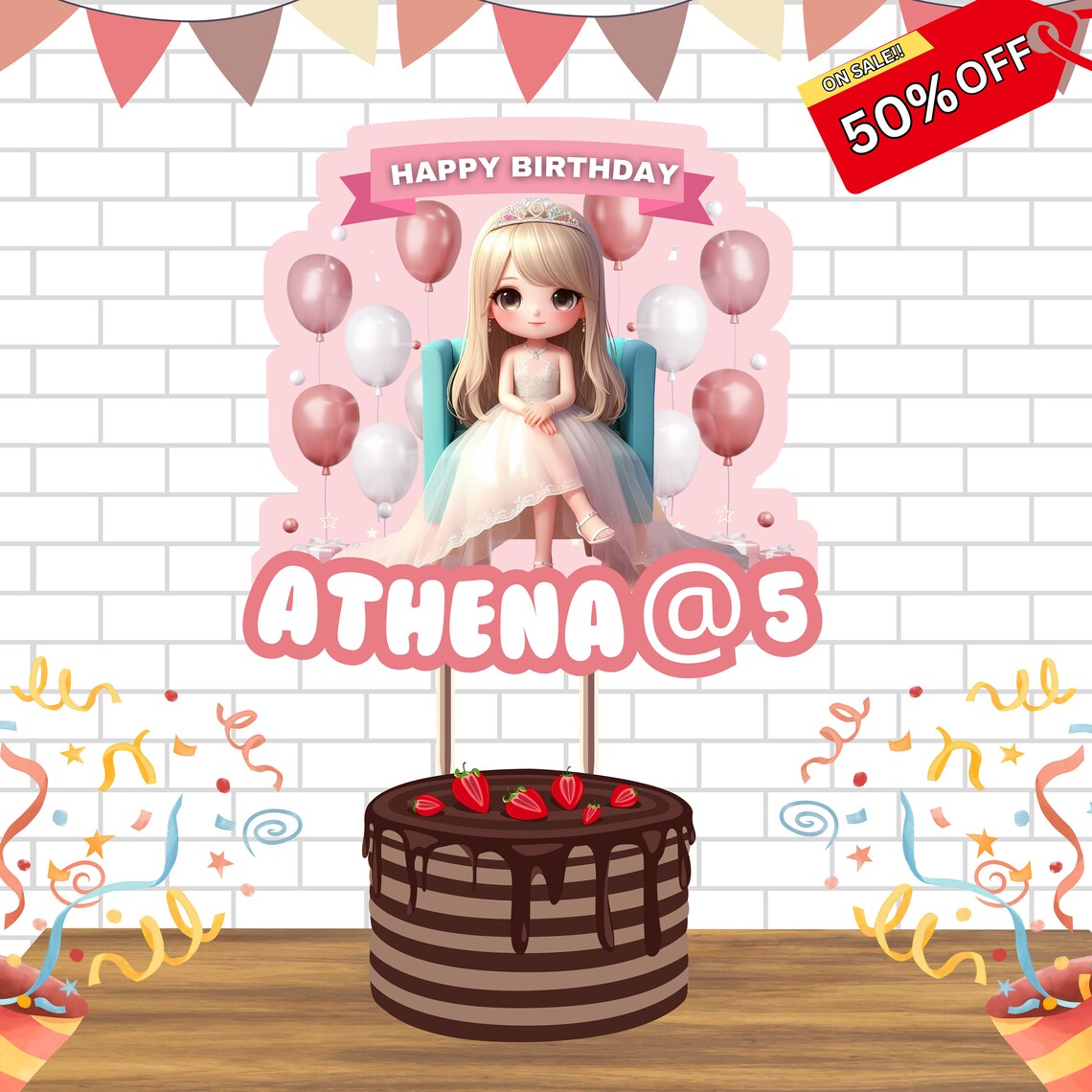 Princess Birthday Cake Topper Pink Cake Topper Personalized Cake Topper ...