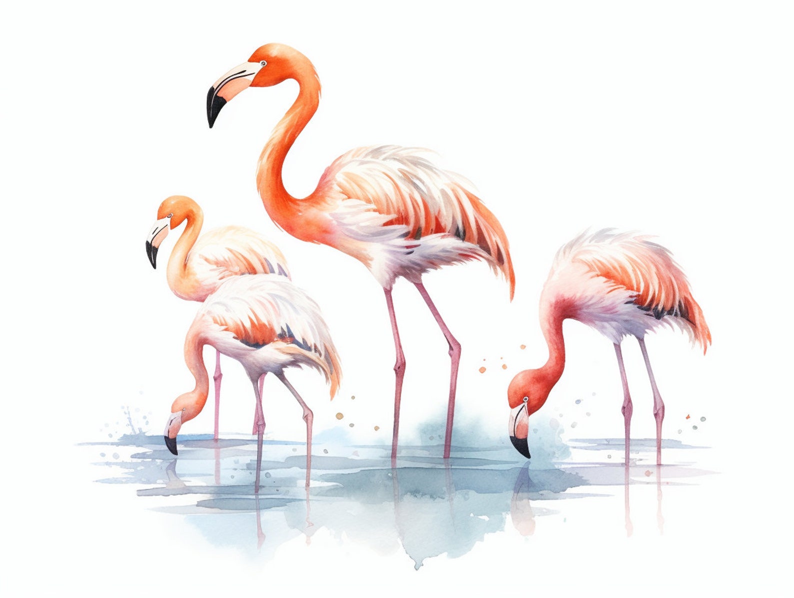 Beautiful Flamingo Family Watercolor Wall Art to Print - Etsy