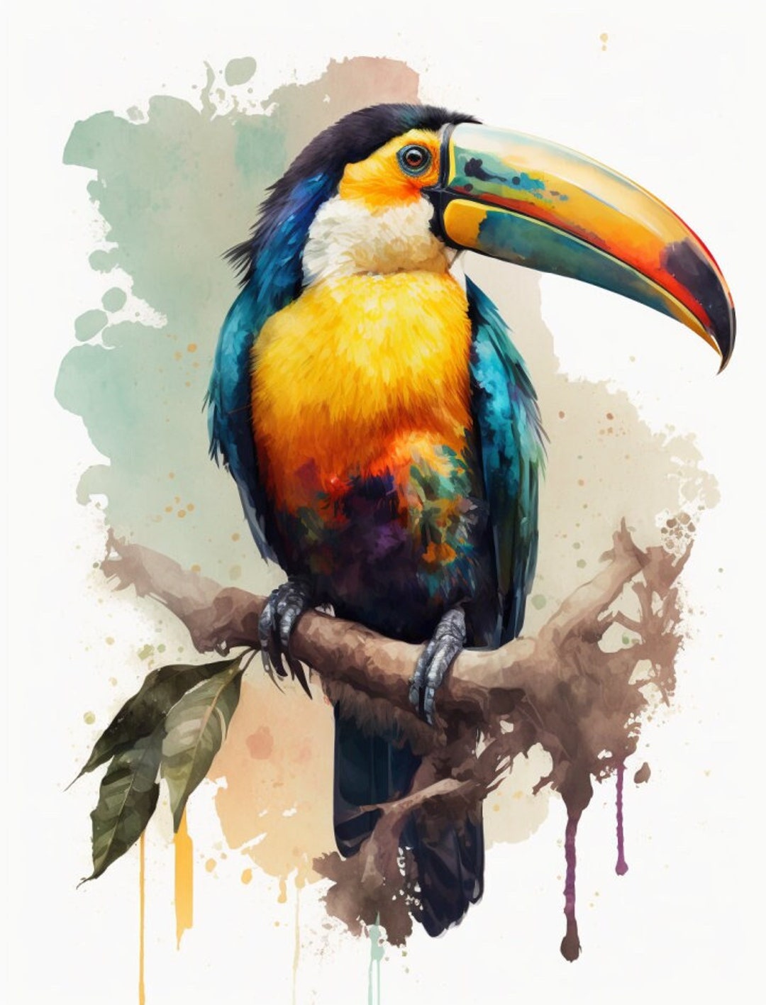 Watercolor Magnificent Toucan Sitting on Its Branch Impression - Etsy
