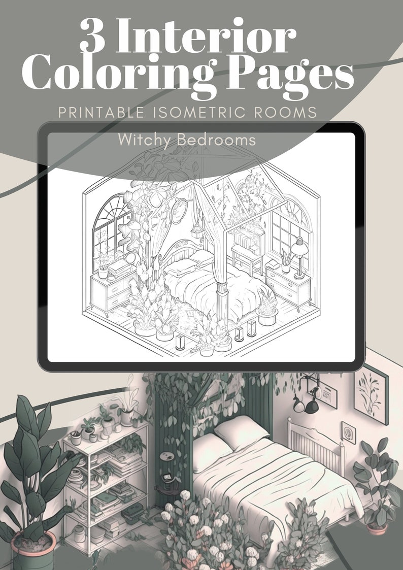 3 Interior Isometric Coloring, Plant Witch Coloring Pages, Cozy ...