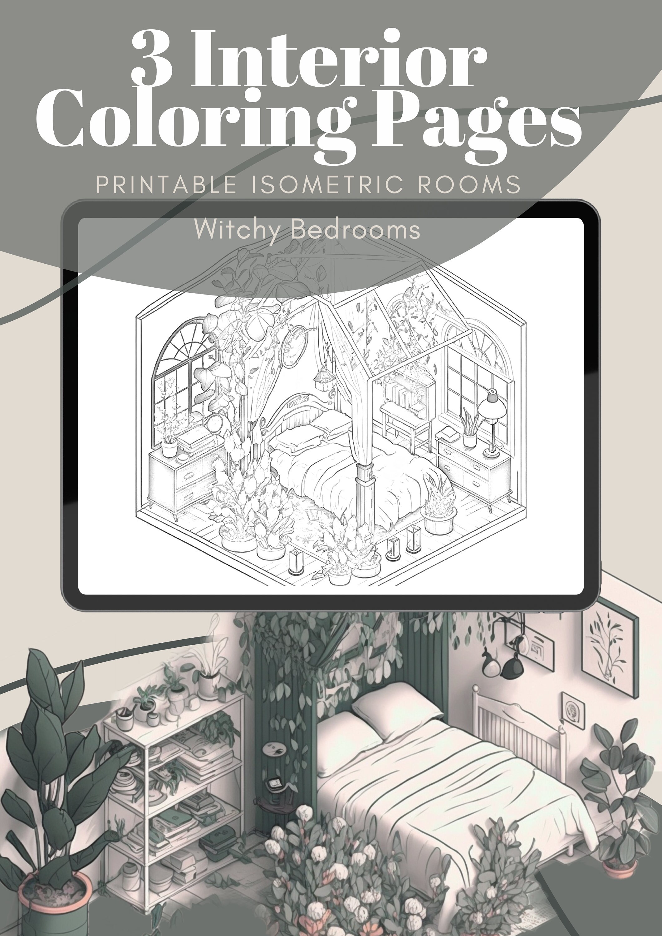 3 Interior Isometric Coloring, Plant Witch Coloring Pages, Cozy ...