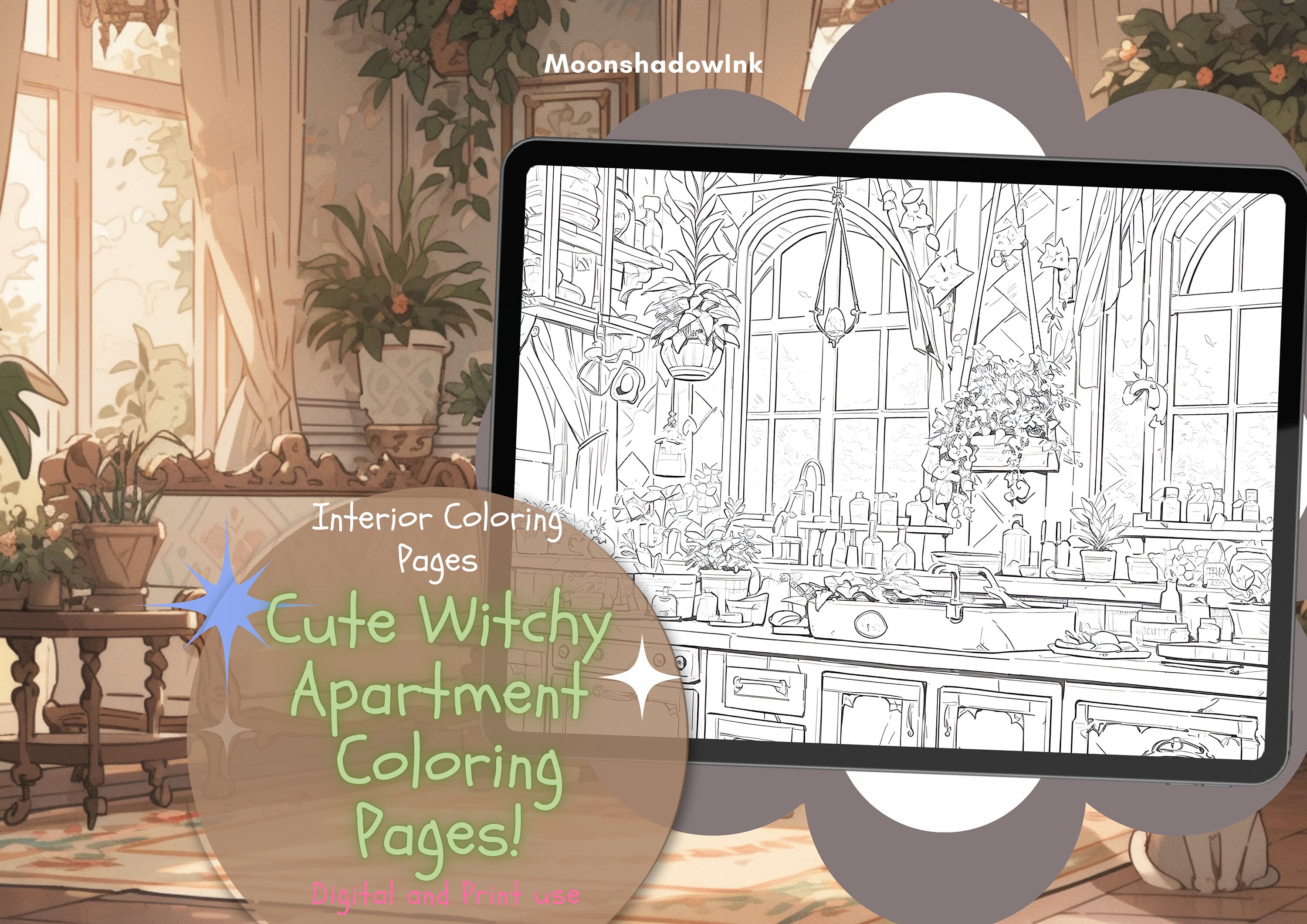 7 Interior Room Coloring Pages Cute Witchy Apartment Coloring - Etsy