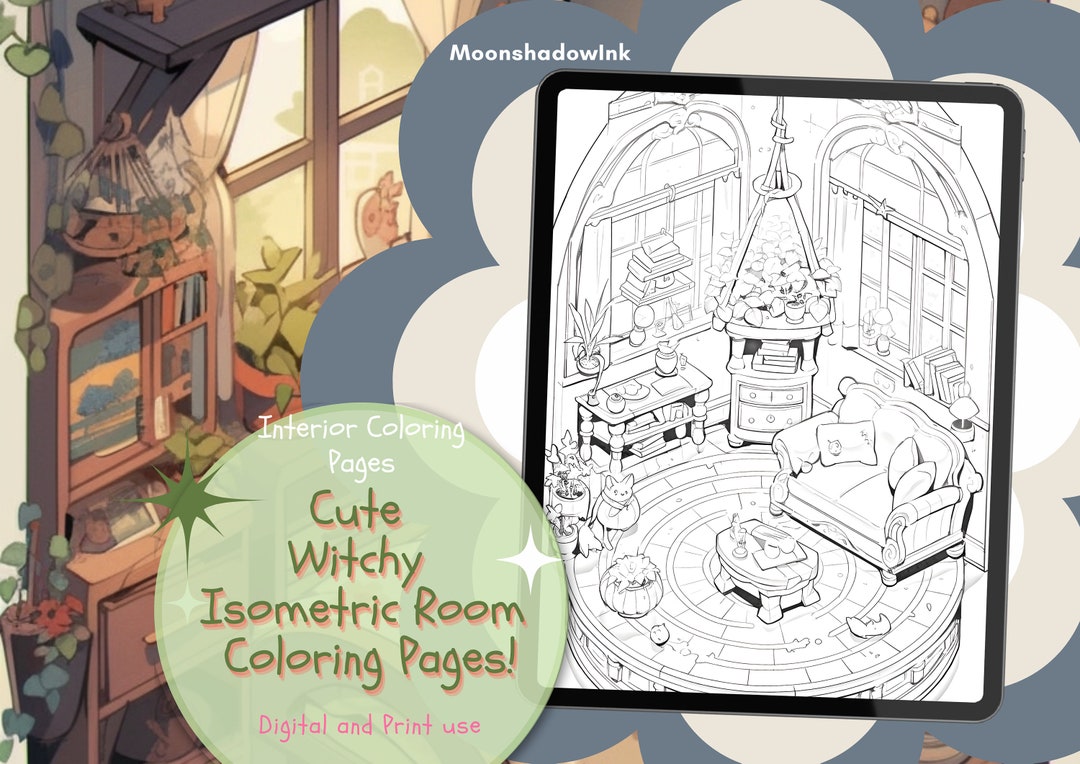 5 Isometric Room Coloring Pages, Cute Isometric Witchy Coloring Pages ...