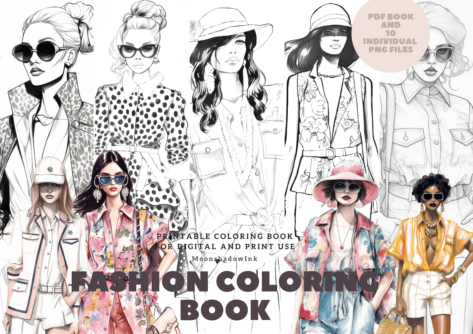 Fashion Coloring Book, 10 Fashion Coloring Pages, Fashion Printable ...