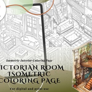 3 Isometric Room Coloring, Victorian Room Coloring Pages, Cozy Interior ...