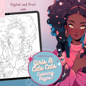 4 Cute Cats Girls Coloring Pages, Chibi Girls Coloring Pages, Witchy ...