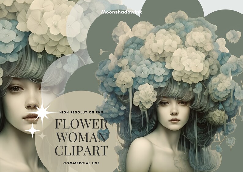 Flower Woman Clipart Magic Women Clipart Blue Green Flowers - Etsy