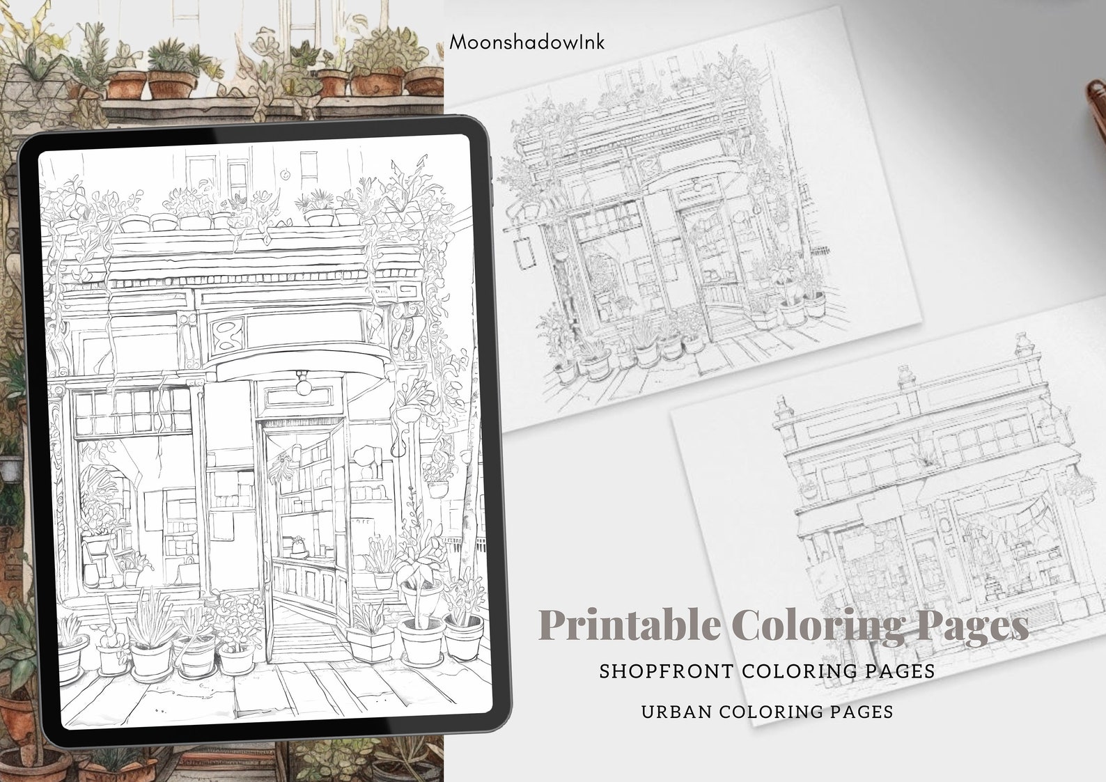 2 Storefront Coloring Pages Shop Front Coloring Pages Urban - Etsy