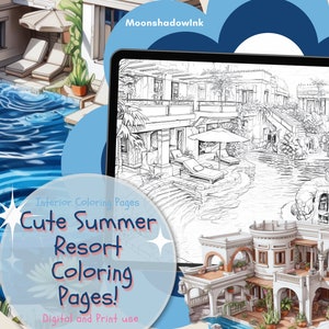 5 Summer Beach Pool Coloring Pages, Cute Summer Architecture Coloring ...
