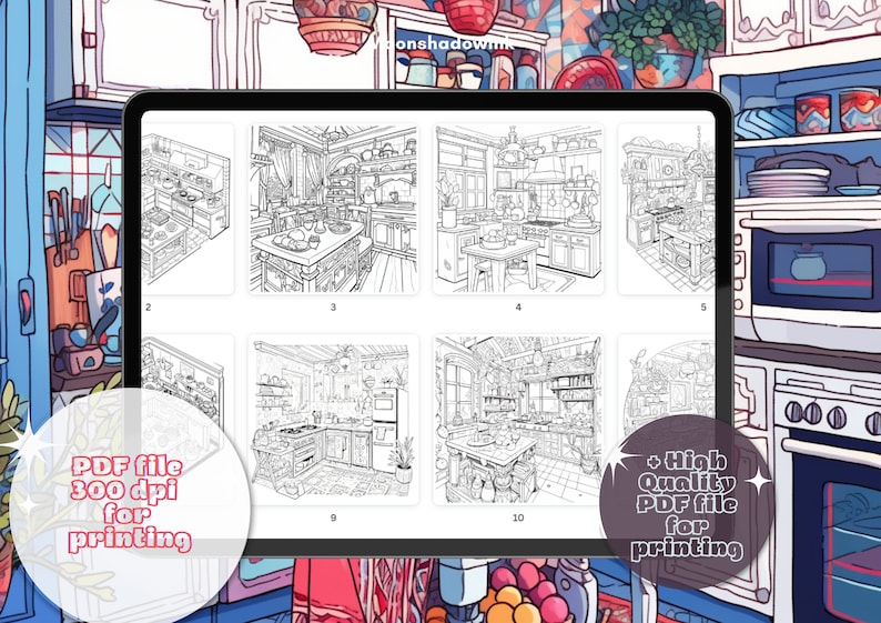 11 Interior Room Coloring Pages Procreate Isometric Kitchen - Etsy