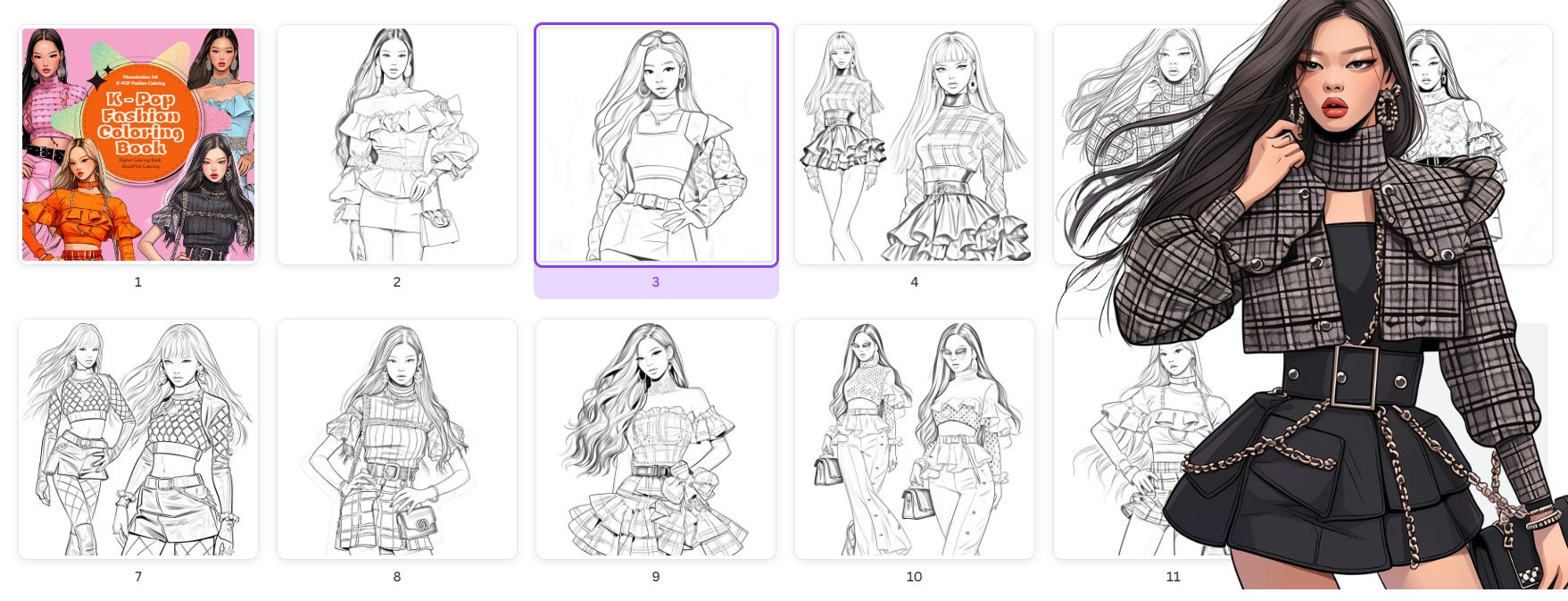 KPOP Fashion Coloring Book, Korean Fashion Coloring, BLACKPINK Coloring ...