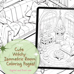5 Isometric Room Coloring Pages, Cute Isometric Witchy Coloring Pages ...