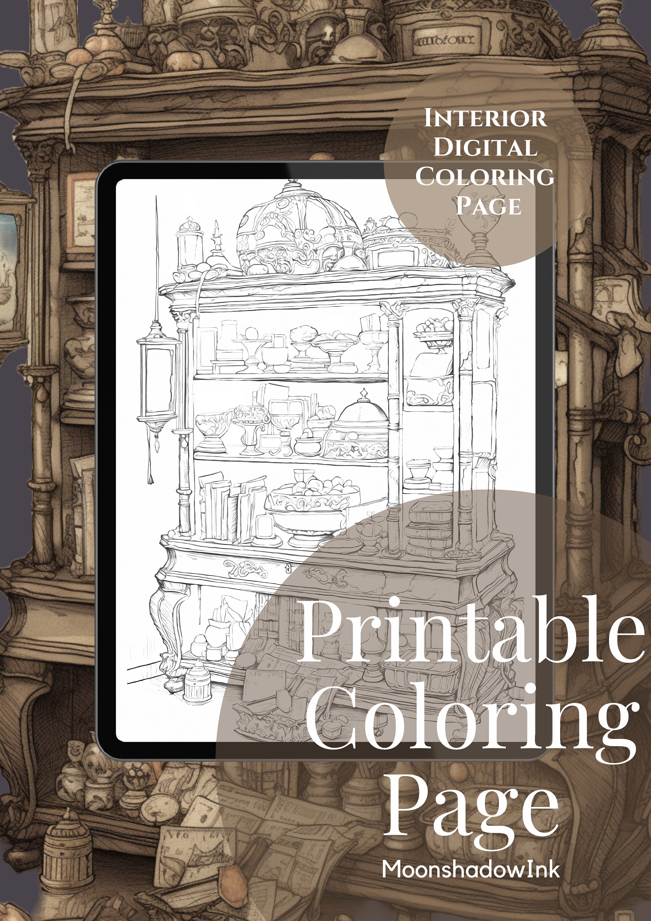 Vintage Furniture Coloring Page, Interior Coloring Page, Cozy Vintage ...