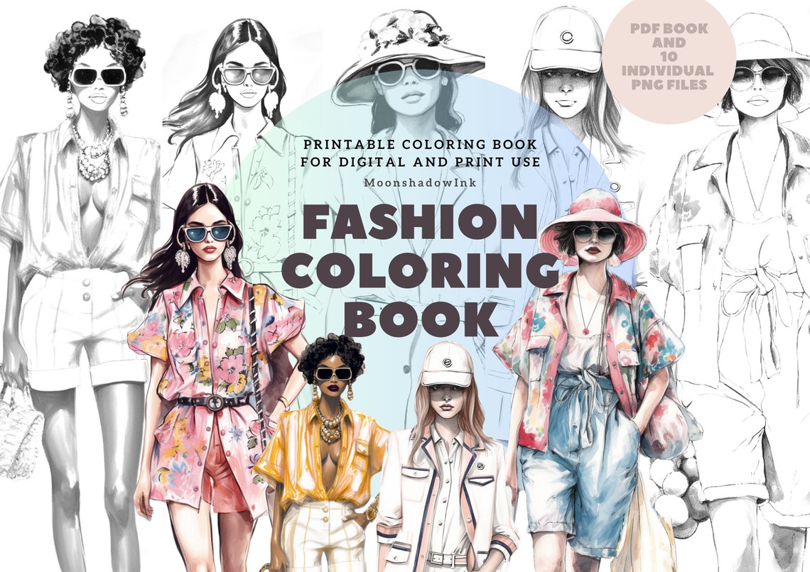 Fashion Coloring Book, 10 Fashion Coloring Pages, Fashion Printable ...