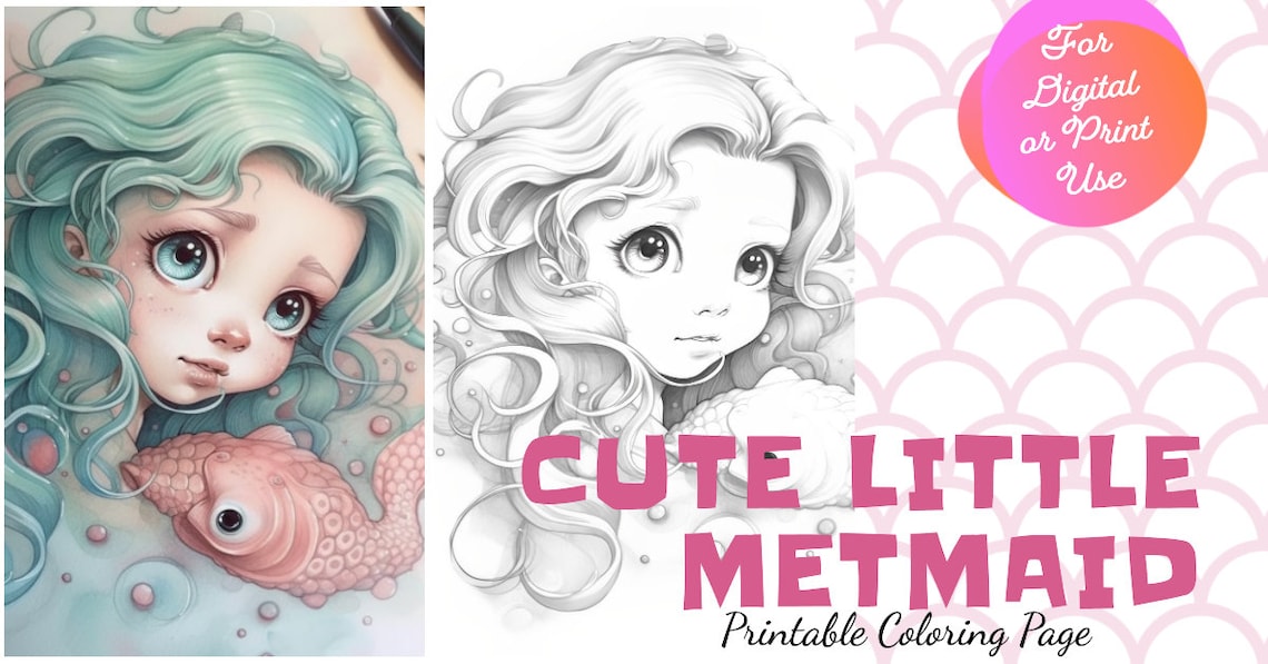 Mermaid Coloring Page, Cute Little Mermaid Coloring Page, Sea Creatures ...