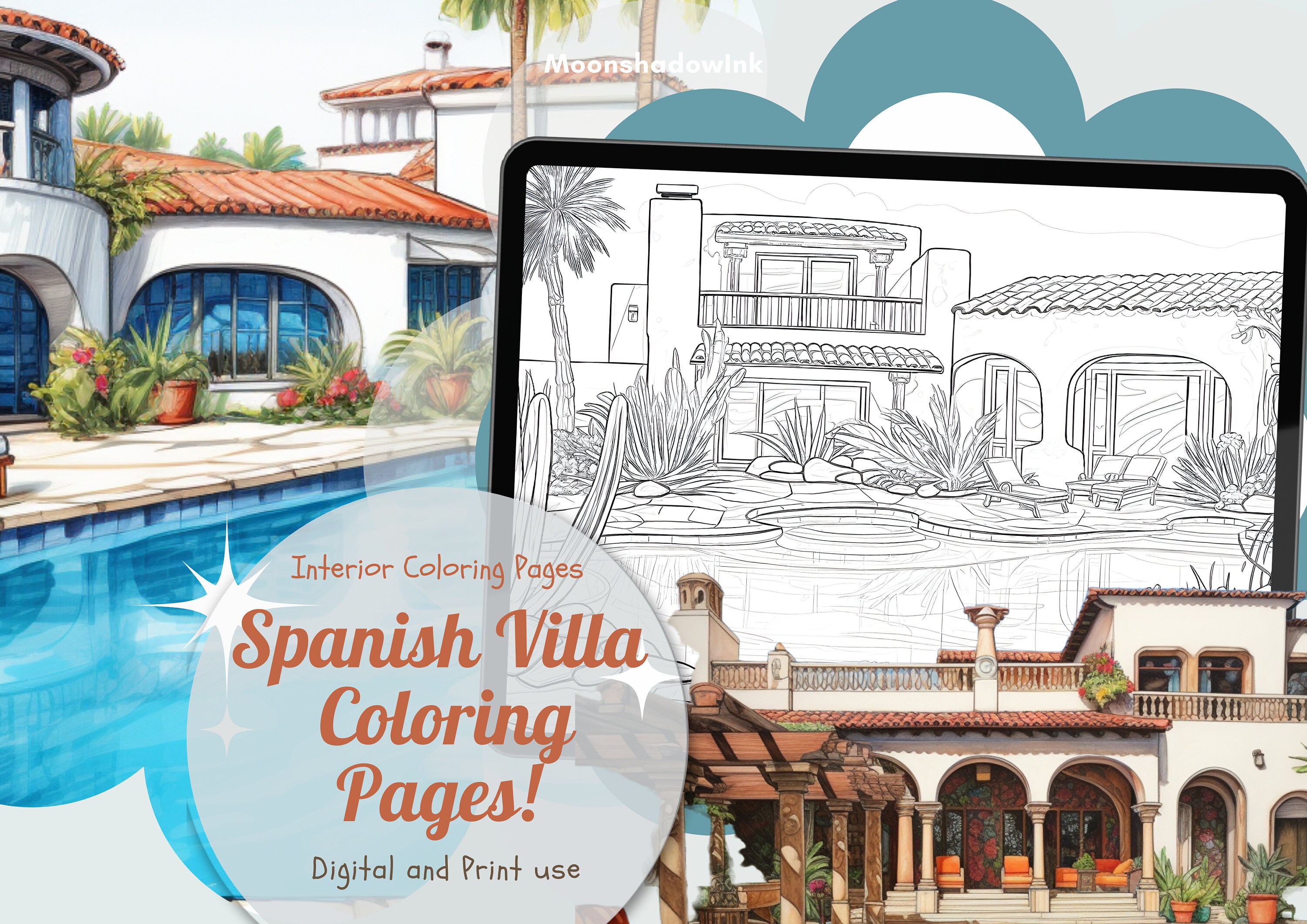 4 Summer Beach Houses Coloring Pages, Cute Summer Architecture Coloring ...