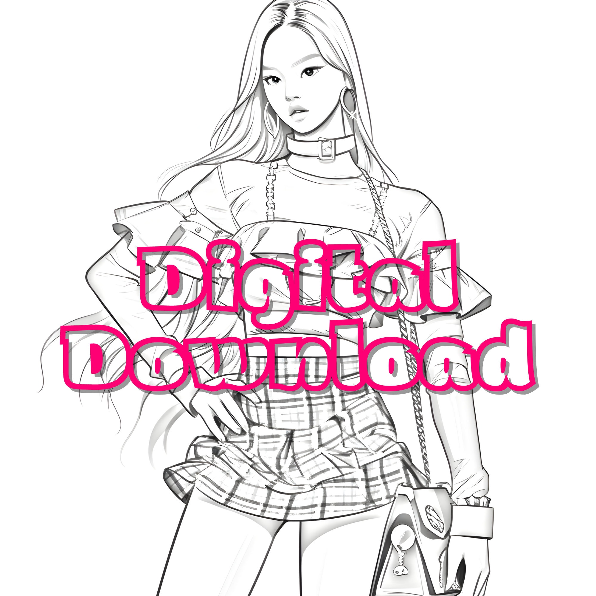 KPOP Fashion Coloring Book, Korean Fashion Coloring, BLACKPINK Coloring ...