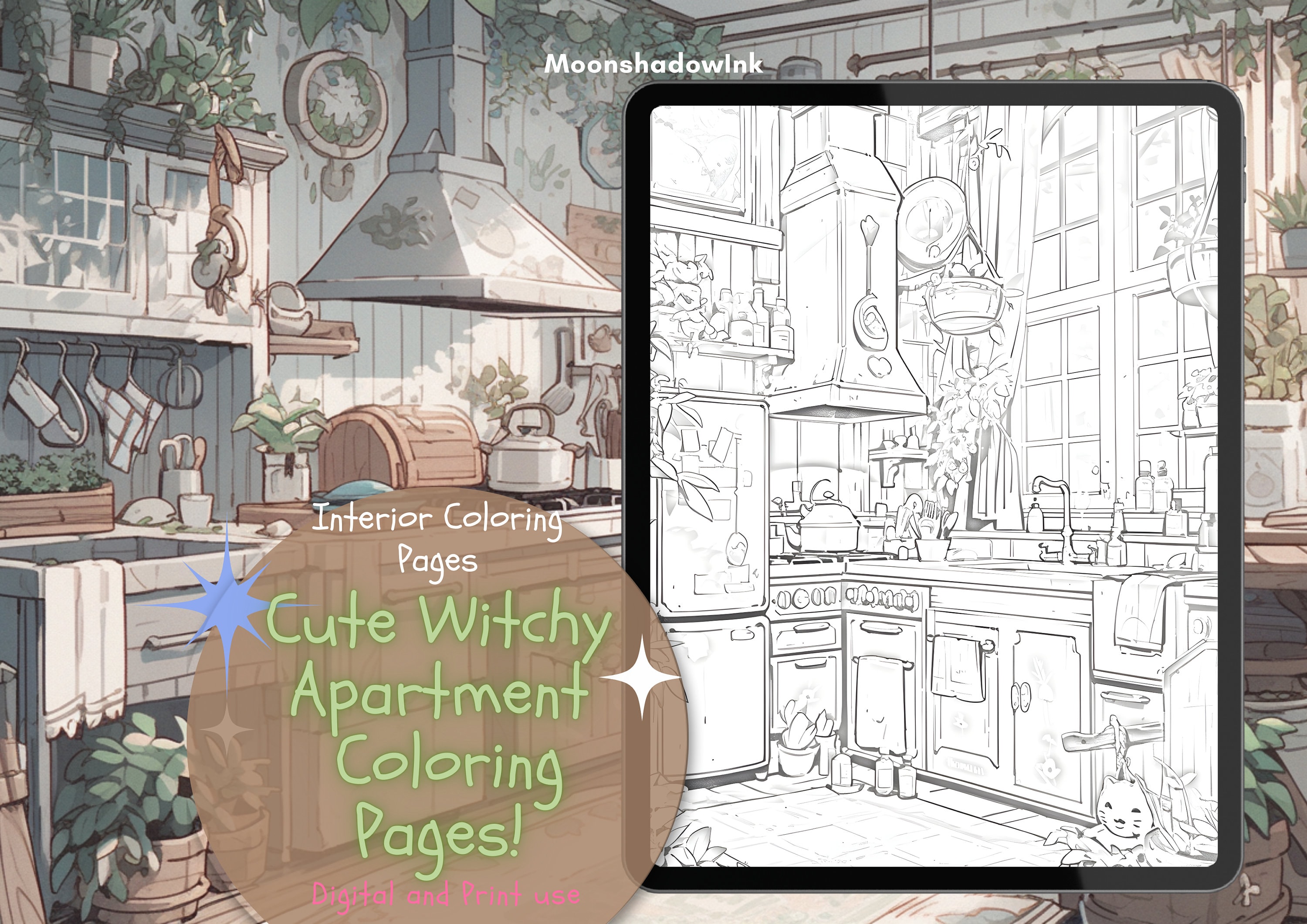 7 Interior Room Coloring Pages Cute Witchy Apartment Coloring - Etsy