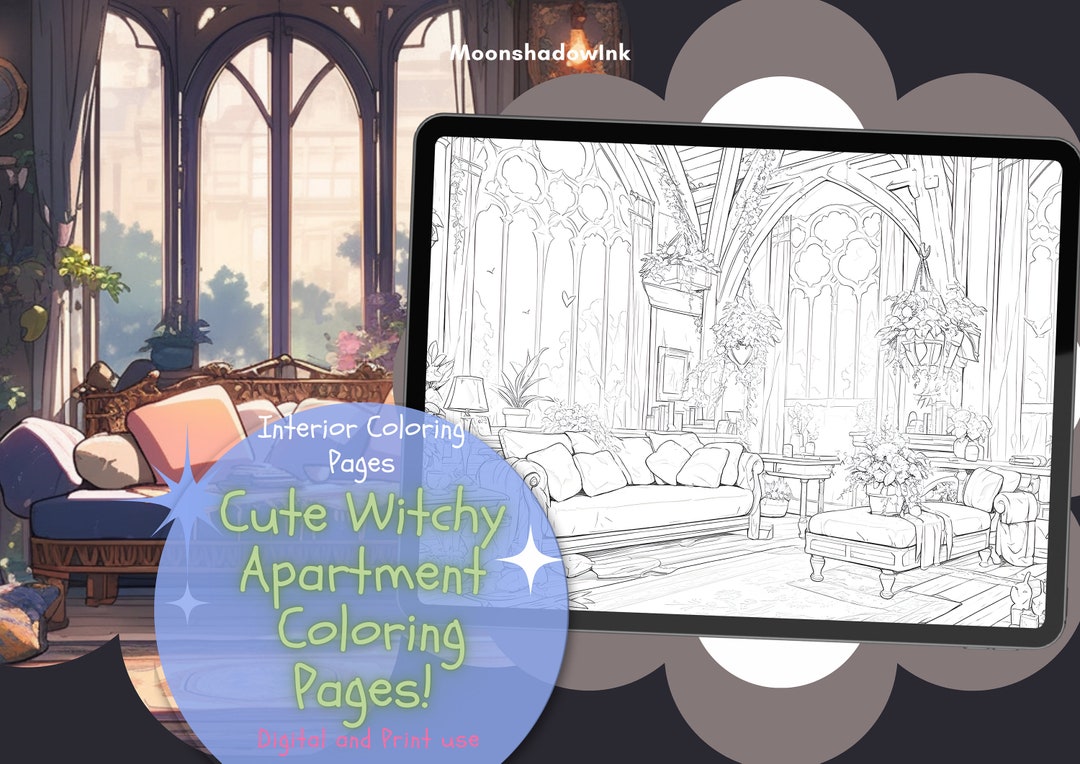 7 Interior Room Coloring Pages, Cute Witchy Apartment Coloring Pages ...