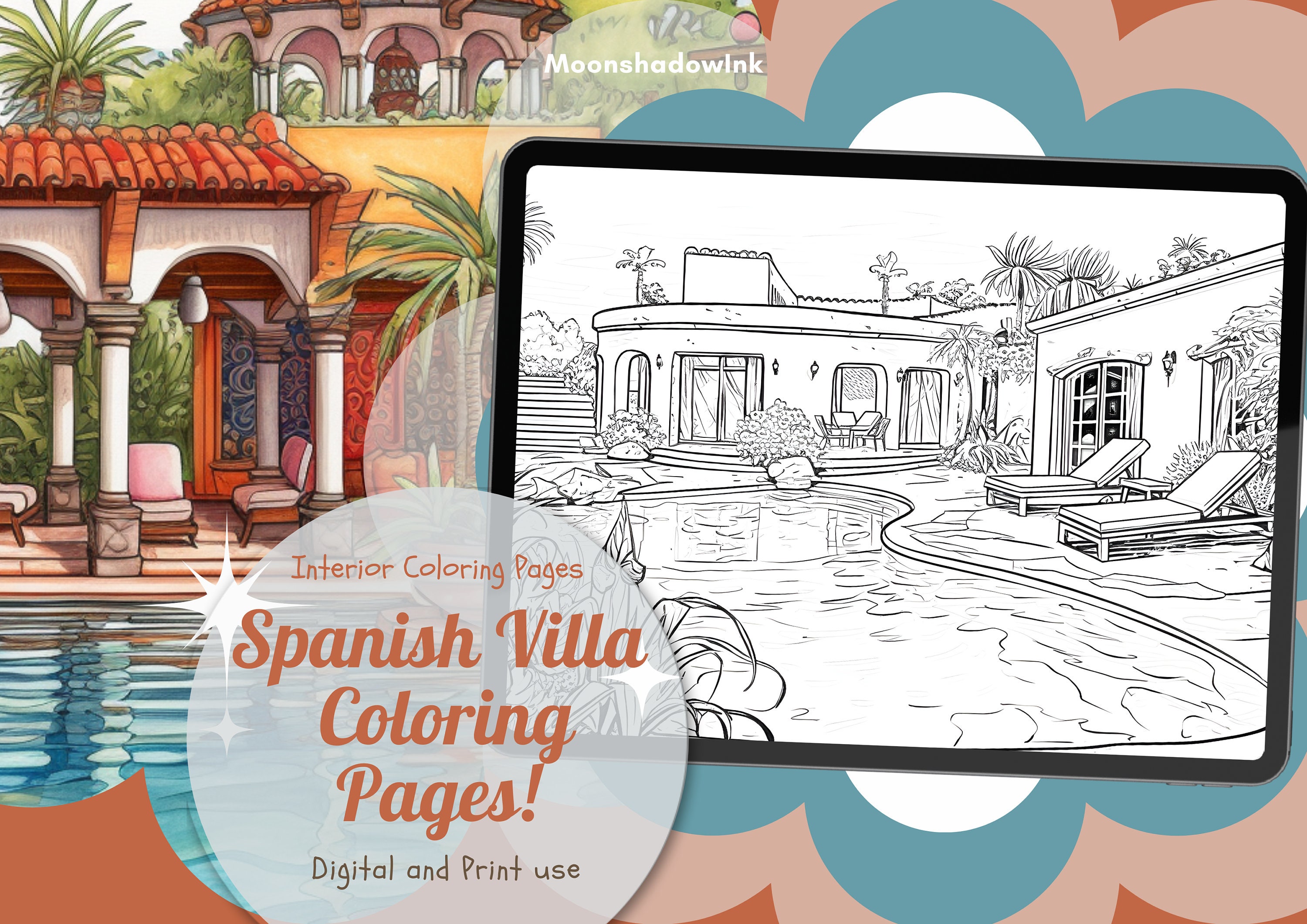 4 Summer Beach Houses Coloring Pages, Cute Summer Architecture Coloring ...