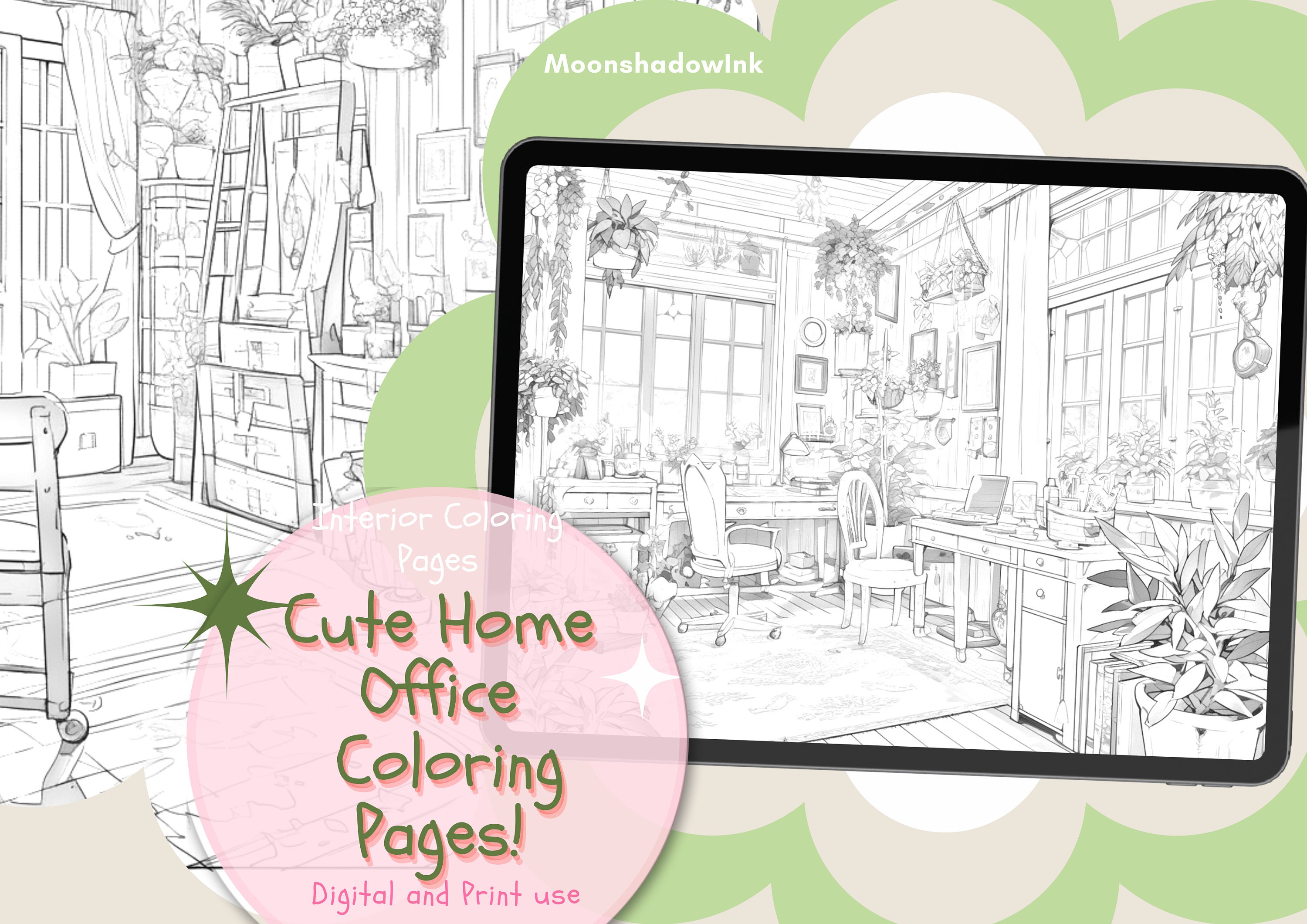 5 Interior Room Coloring Pages, Cute Home Coloring Pages, Cozy Interior ...