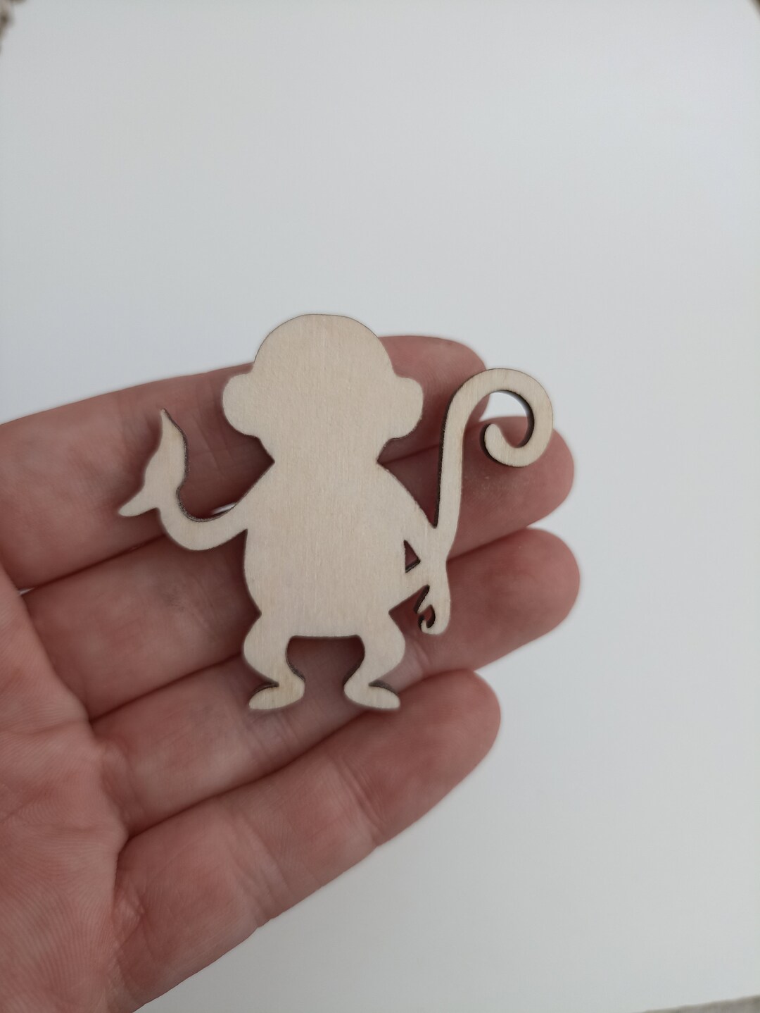 Monkey Shapes for Crafting, Small Wooden Monkey Holding Banana, Wooden ...