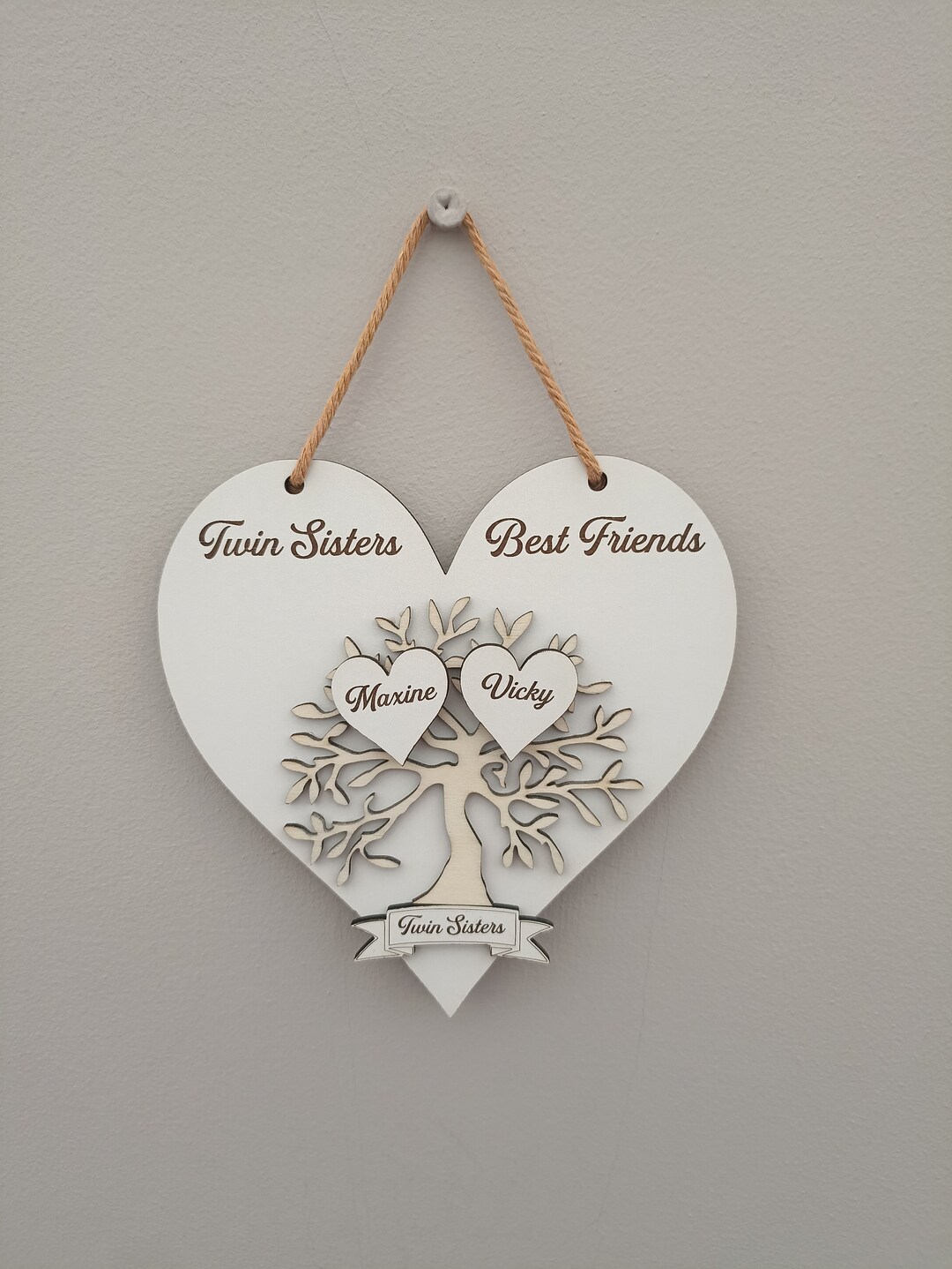 Twin Sister Sign, Wooden Personalised Family Tree, Birthday Gift for ...