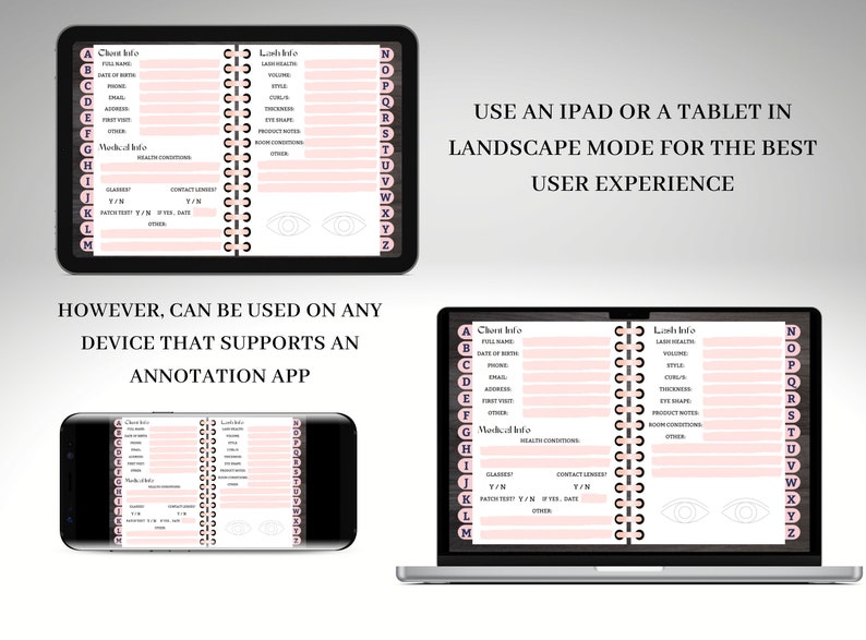 Pink Digital Lash Tech Client Record Book - Digital Download - Business Planner for Eyelash ...