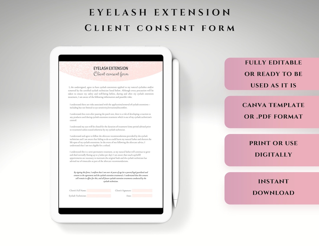 Pink Client Consent Form for Lash Tech Digital Download Business Canva ...