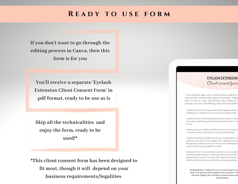 Pink Client Consent Form for Lash Tech Digital Download Business Canva ...