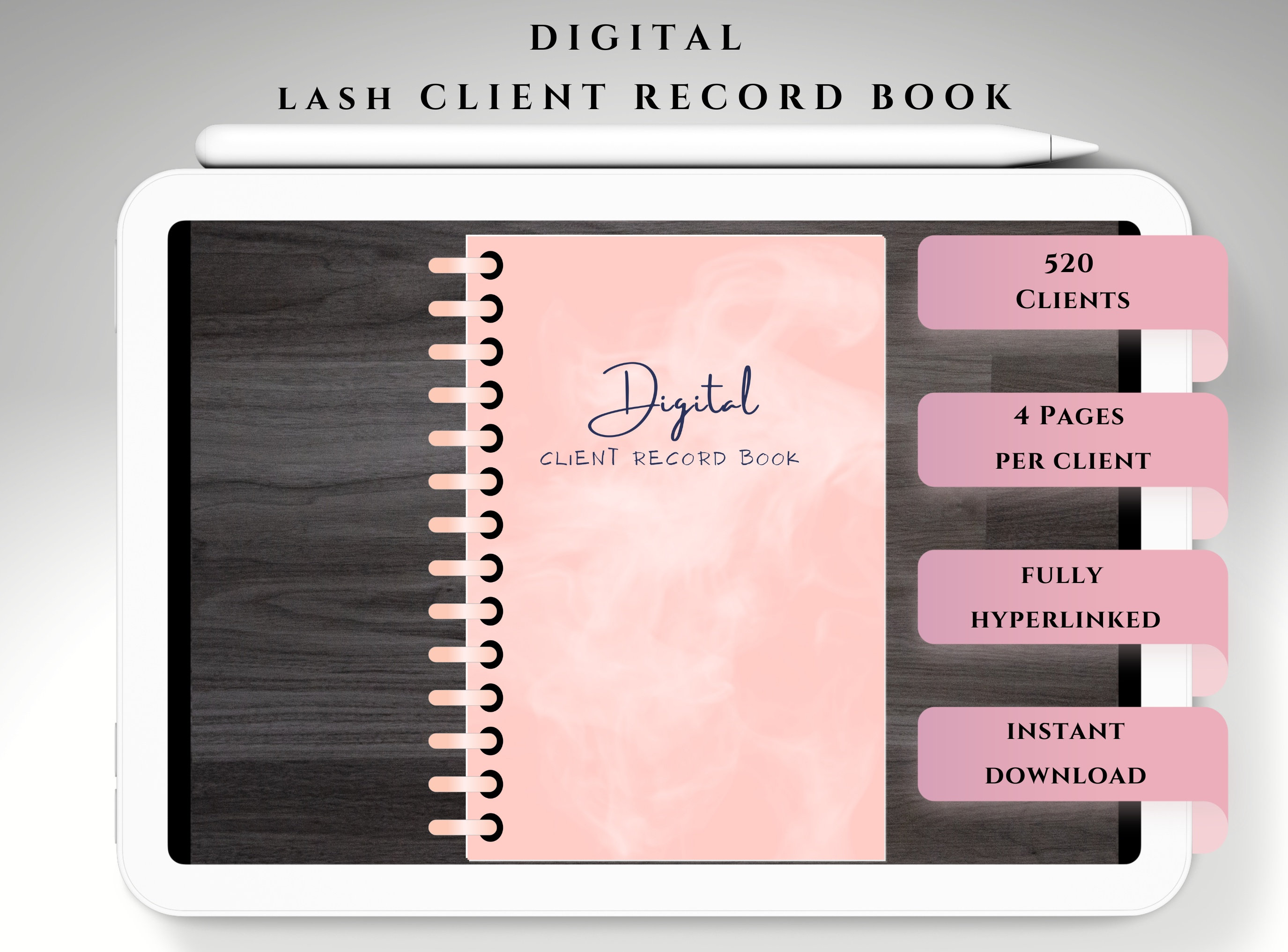 Pink Digital Lash Tech Client Record Book - Digital Download - Business ...
