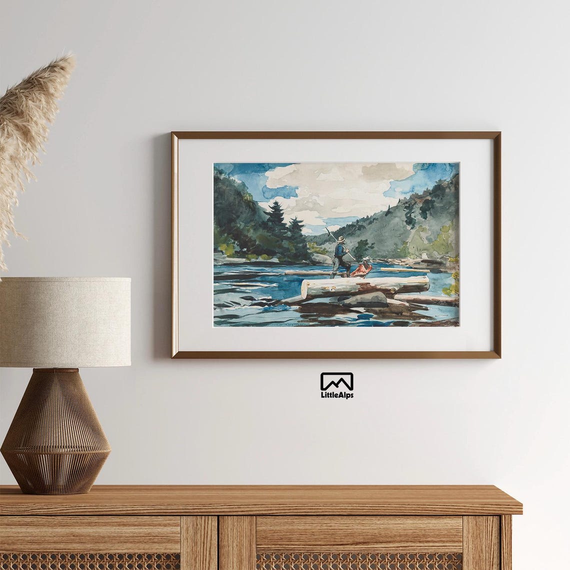 Hudson River Logging Landscape, Vintage Seascape Watercolor Painting ...