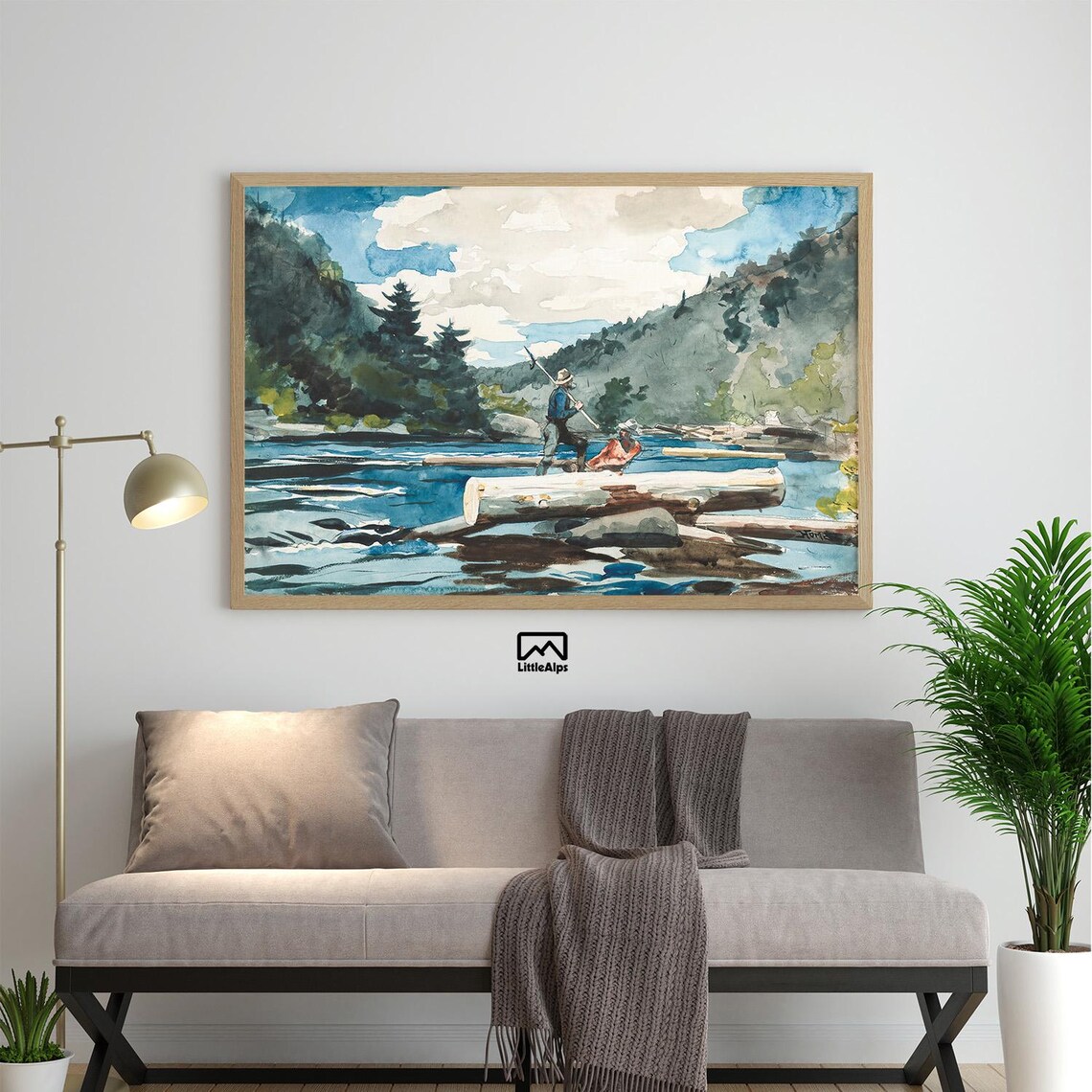 Hudson River Logging Landscape, Vintage Seascape Watercolor Painting ...