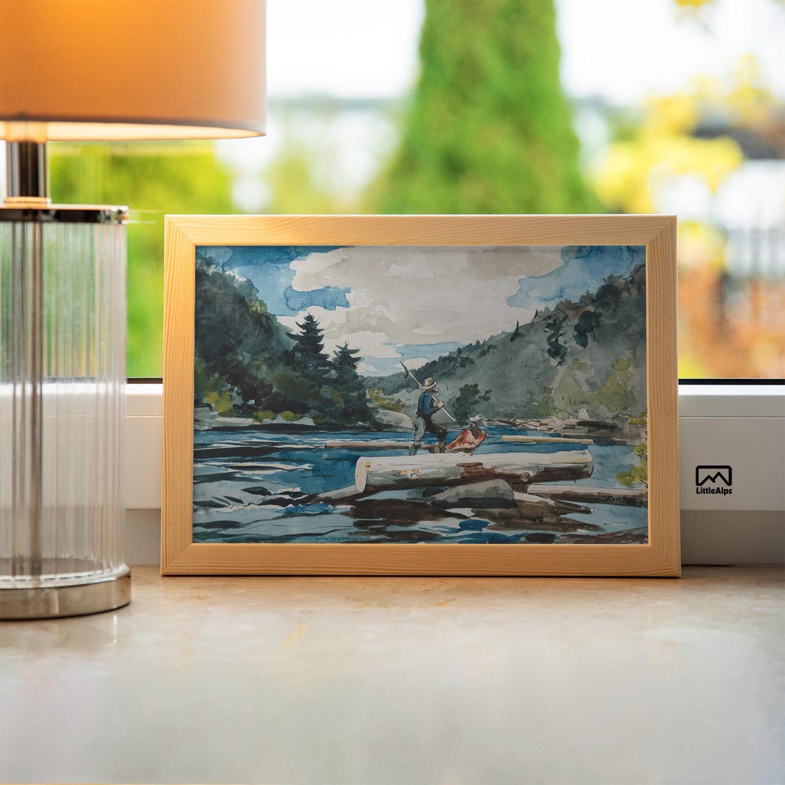 Hudson River Logging Landscape, Vintage Seascape Watercolor Painting ...