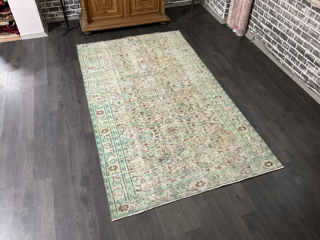 Larger Green Rug, Distressed Rug, Handmade Rug, Green Turkish Rug ...