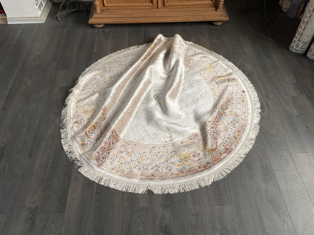 Round Silk Rug , Beige Silk Rug , Round Runner Rug , Oriental Silk Rug ...