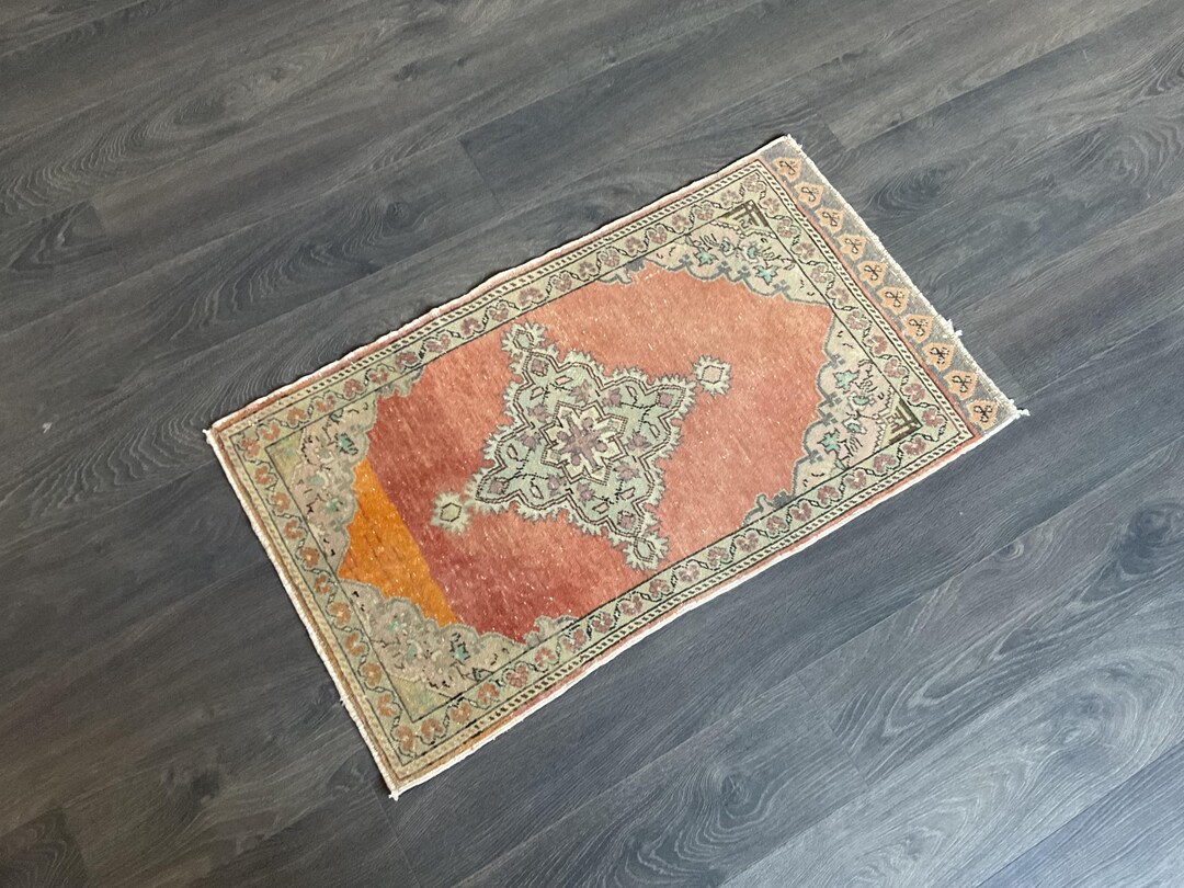 Orange Accent Rug, Orange Vintage Rug, Orange Oushak Rug, Handmade Wool ...