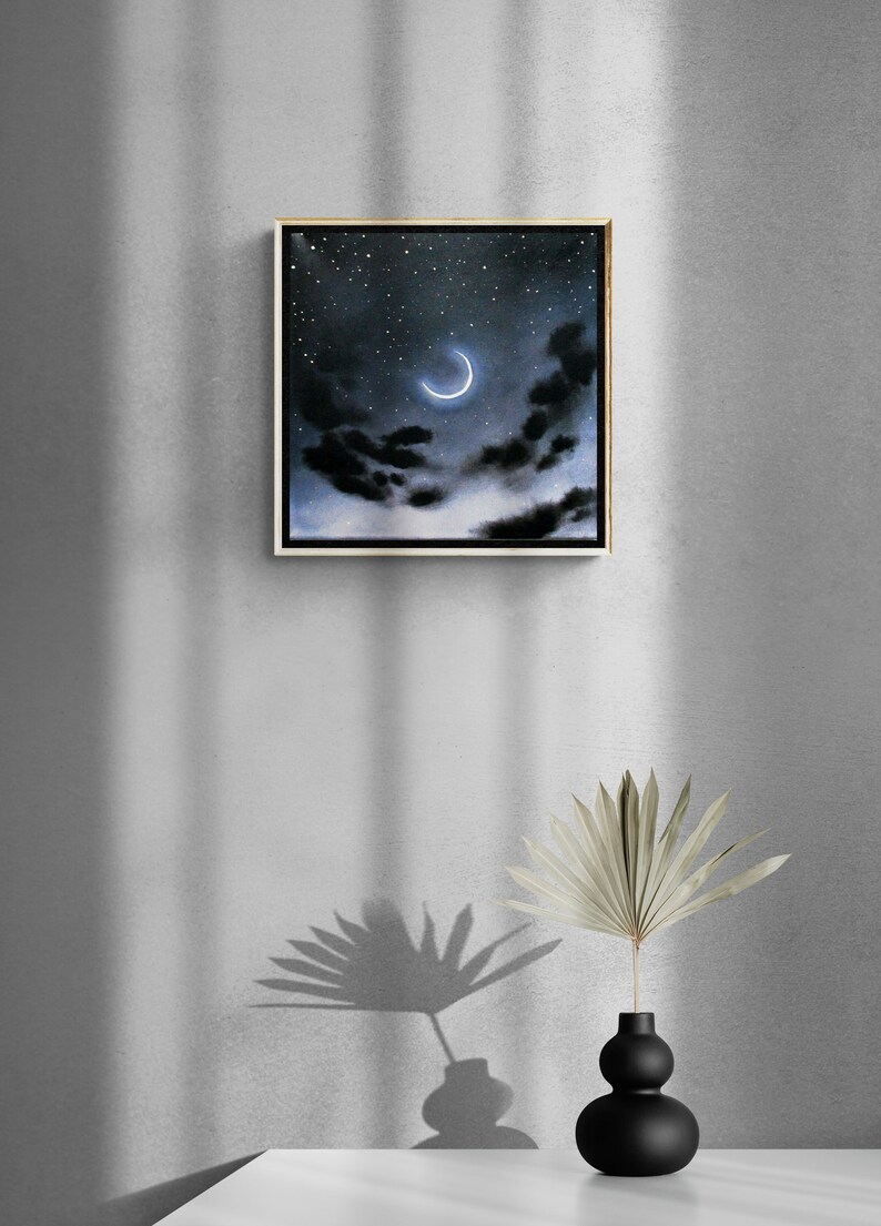 Realistic Dark Night Sky Landscape Crescent Moon Clouds Stars ...