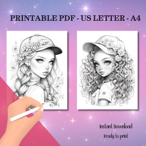 GIRLS With CAP Coloring Book, 25 Coloring Pages for Adults and Kids ...