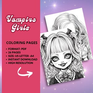 VAMPIRE GIRLS Coloring Pages, 26 Coloring Book for Adults and Kids ...