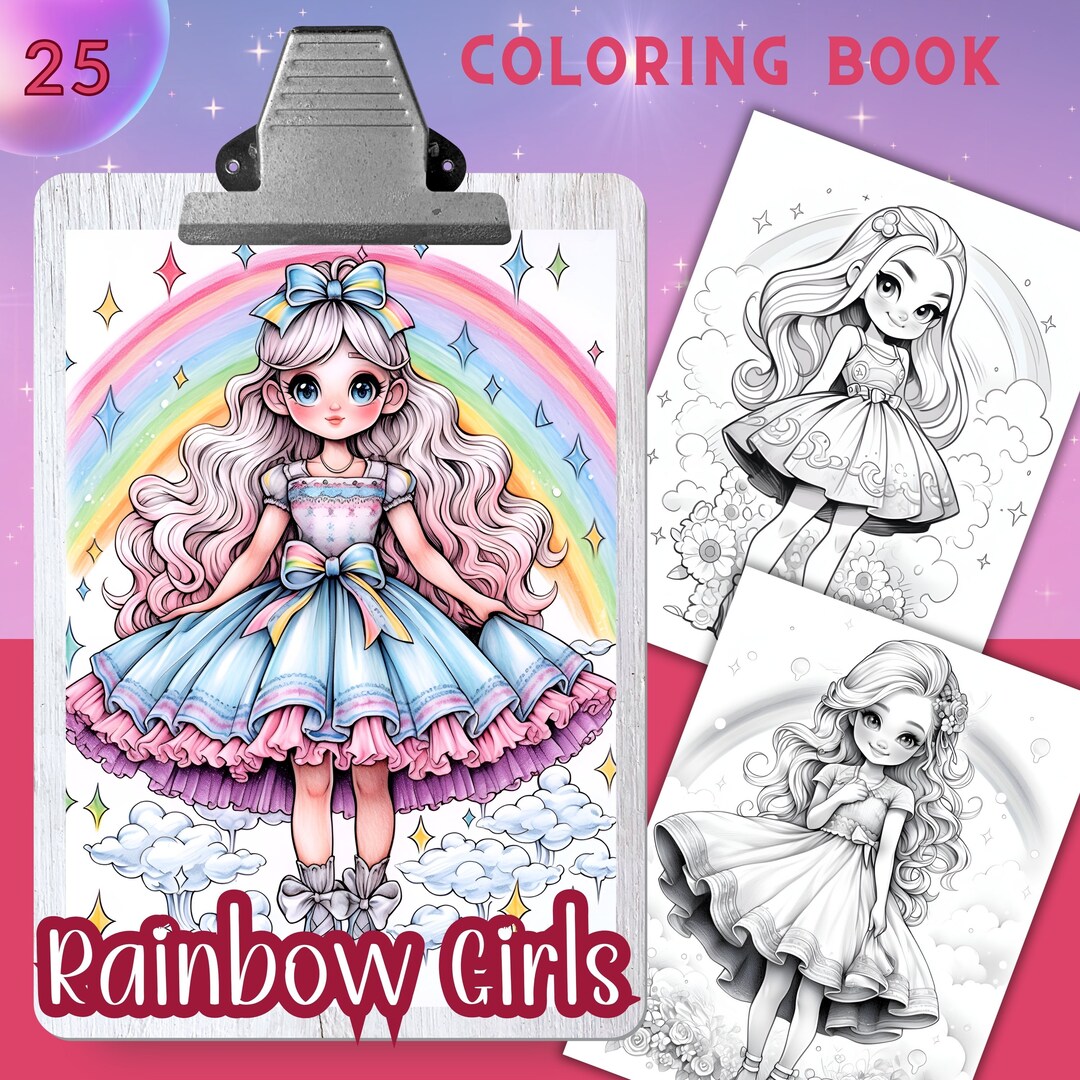 RAINBOW GIRLS, 25 Coloring Pages, Coloring Book for Adults and Kids ...