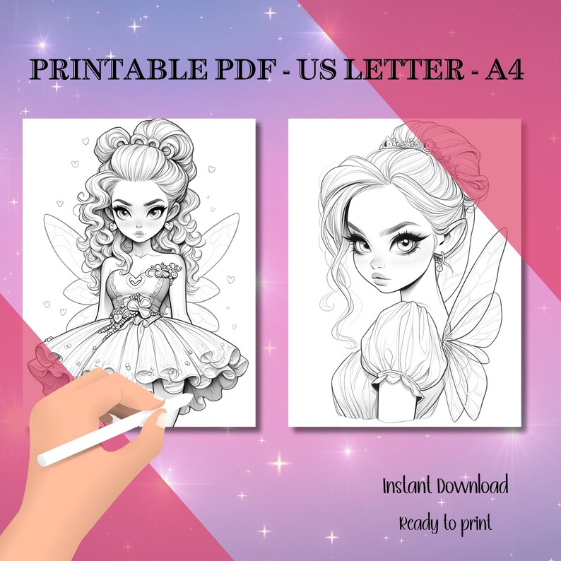 PINUP FAIRIES - 25 Coloring Pages, Coloring Book for Adults and Kids ...