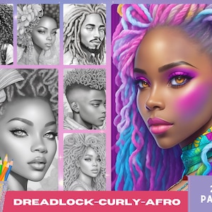 25 Coloring Pages, Afro, Curly, Dreadlock Style, Grayscale, Coloring ...