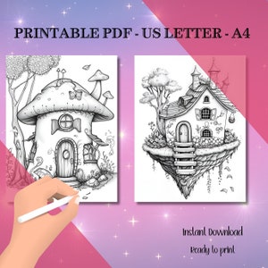 FAIRY HOUSES Coloring Book, 35 Coloring Pages for Adults and Kids ...