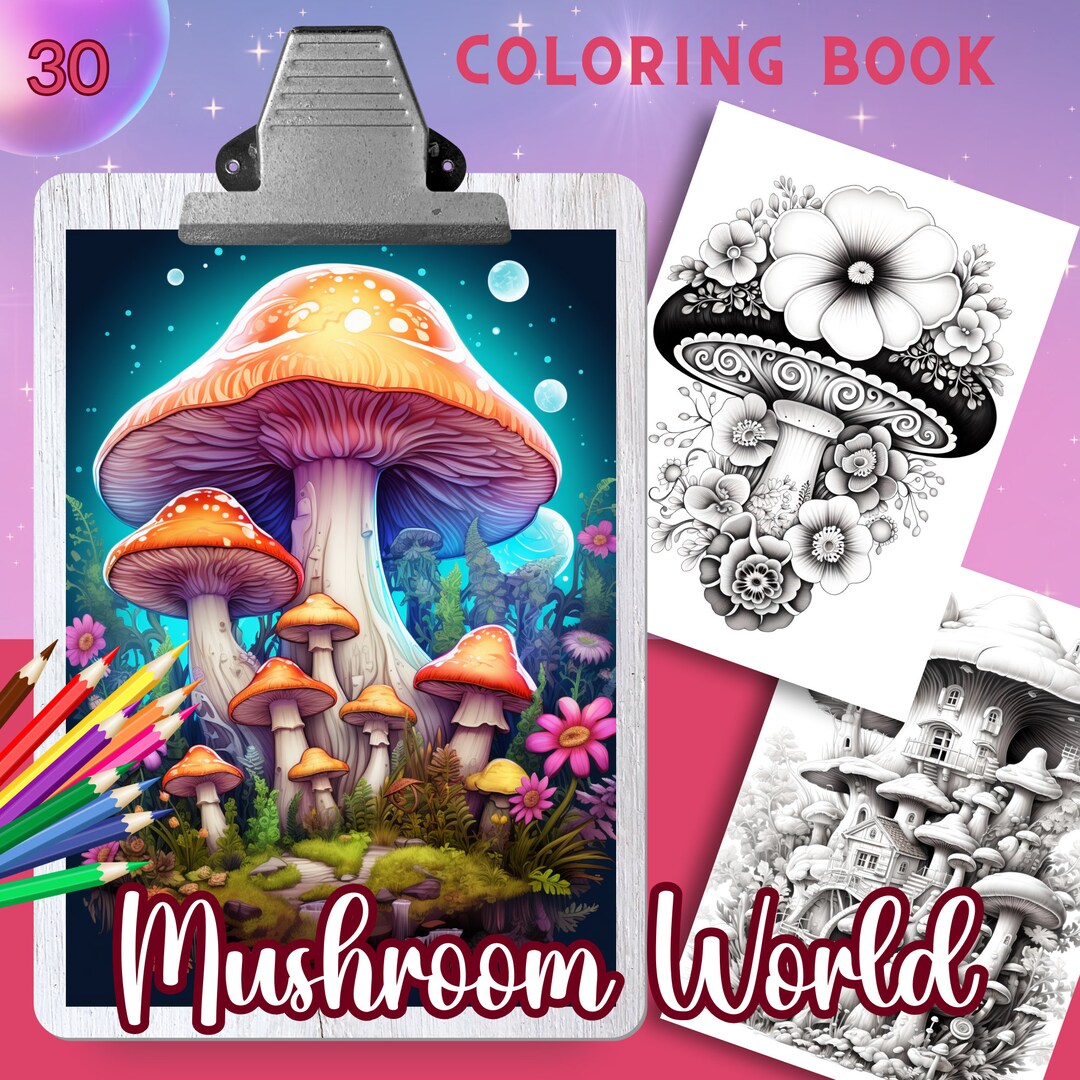 Mushroom World, 30 Coloring Pages, Coloring Book for Adults and Kids ...