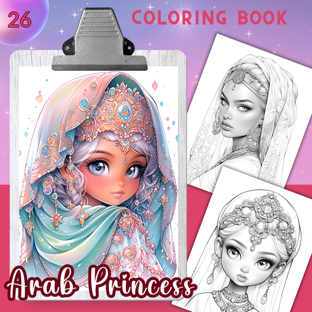 ARAB PRINCESS Coloring Pages, 26 Coloring Book for Adults and Kids ...